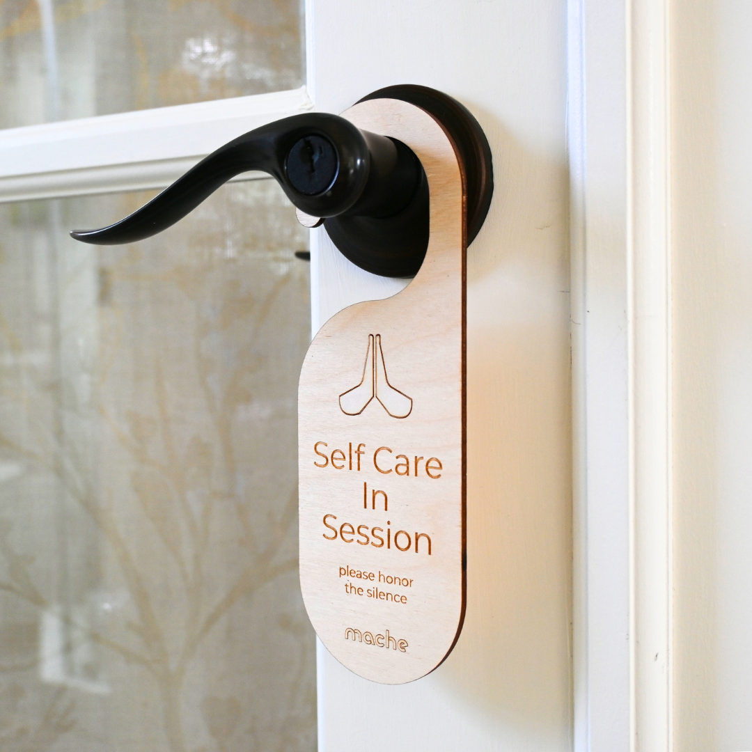 Self Care Signage | Self Care Space Wood Door Hanger | Privacy Signage